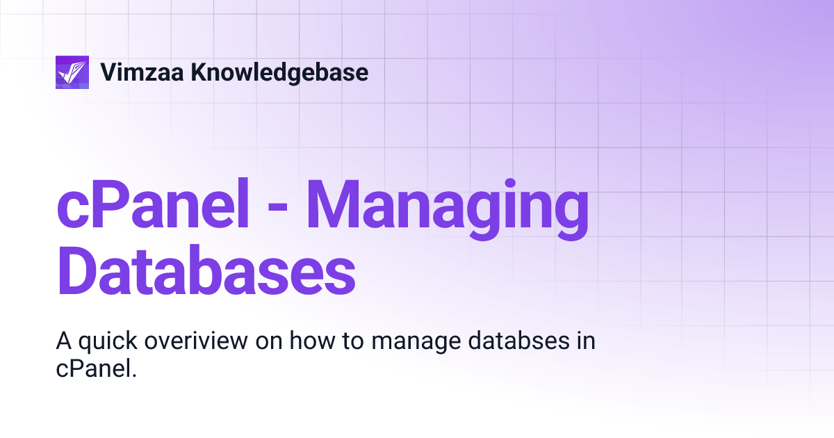 cPanel - Managing Databases | Vimzaa Knowledgebase